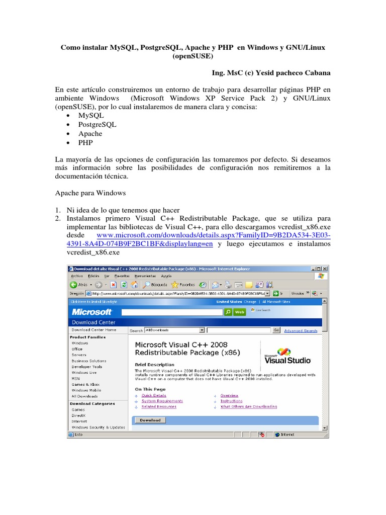 Como Instalar Apache MySQL postgreSQL PHP | PDF | Php | Servidor HTTP Apache