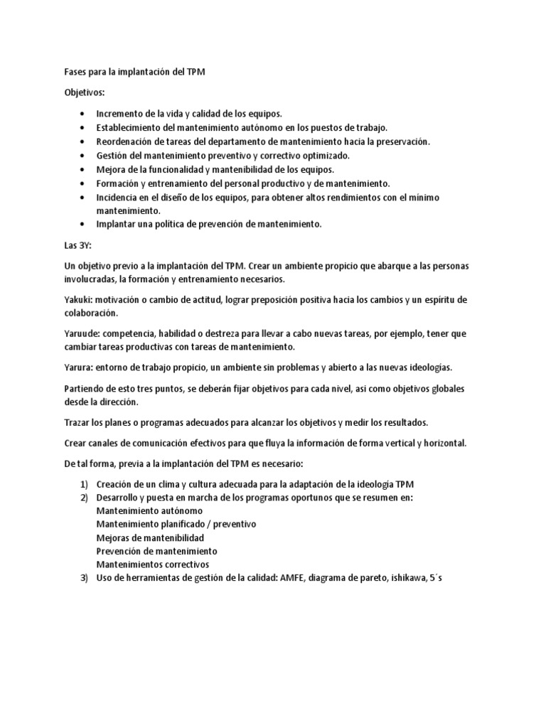 Fases para La Implantación Del TPM | PDF | Gestión de la calidad ...