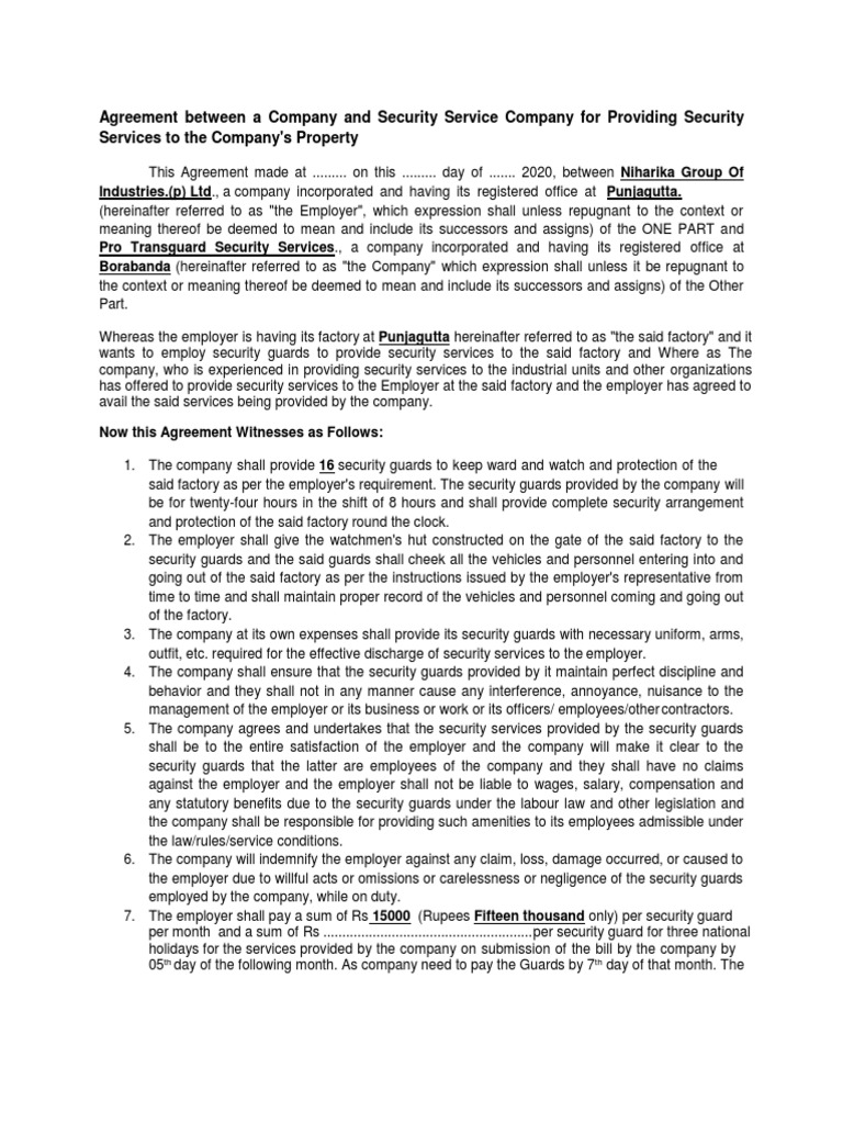 Services Agreement | Download Free PDF | Security Guard | Employment