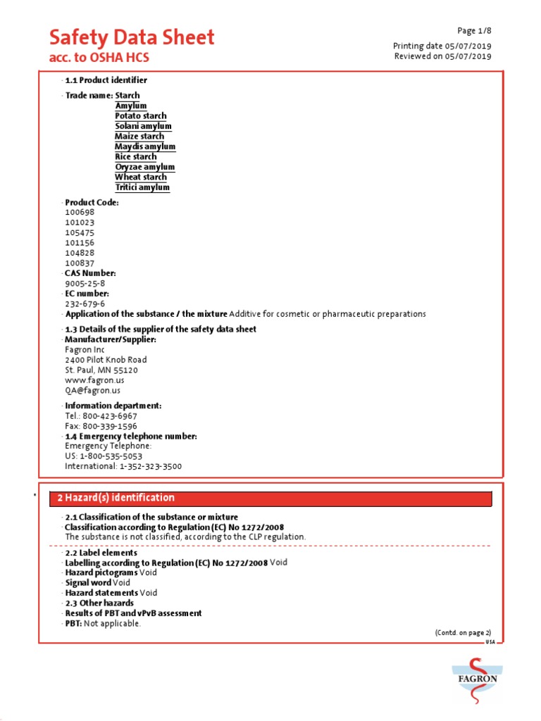 MSDS Amilum PDF | PDF | Dangerous Goods | Starch