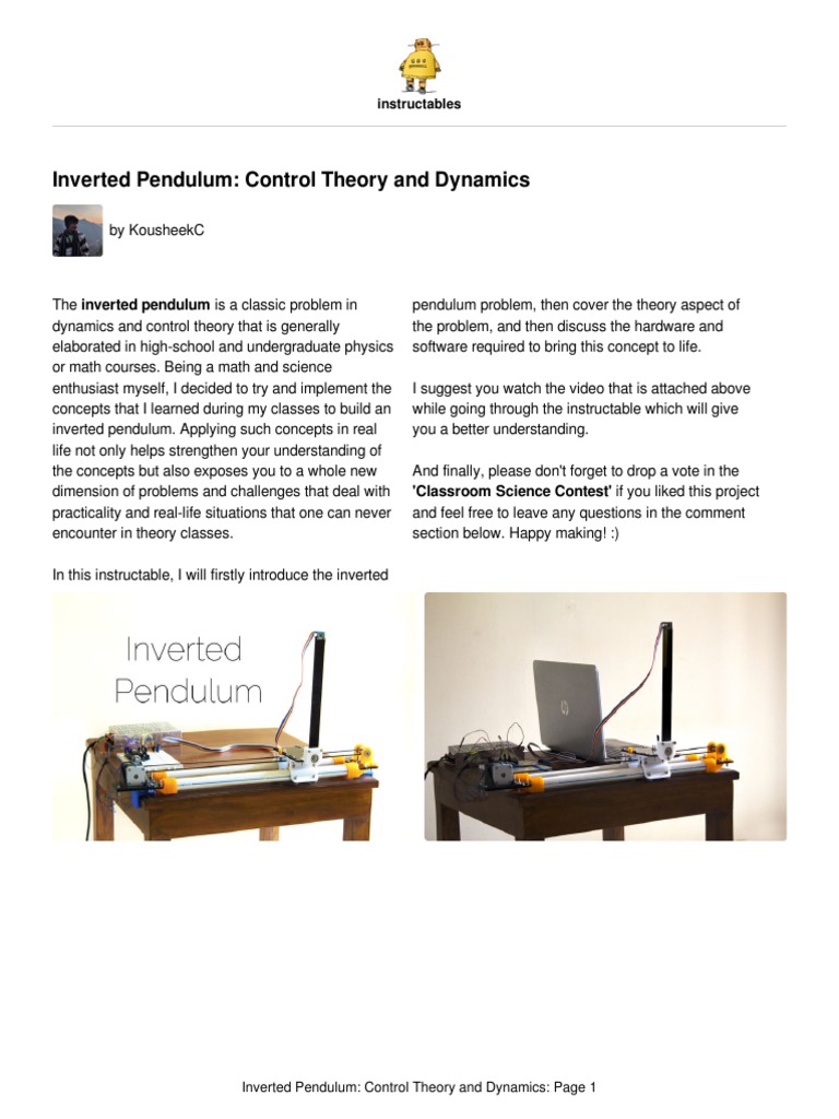 Inverted Pendulum Control Theory and Dynamics | PDF | Control Theory ...