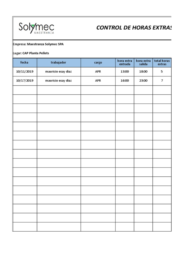 Formato Horas Extras | PDF