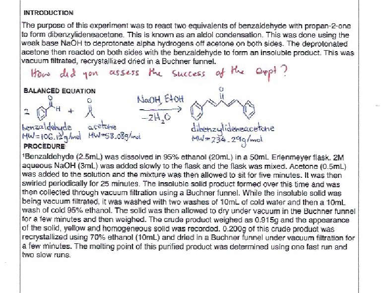 Chem 353 Aldol Condensation Lab Page 1 | PDF
