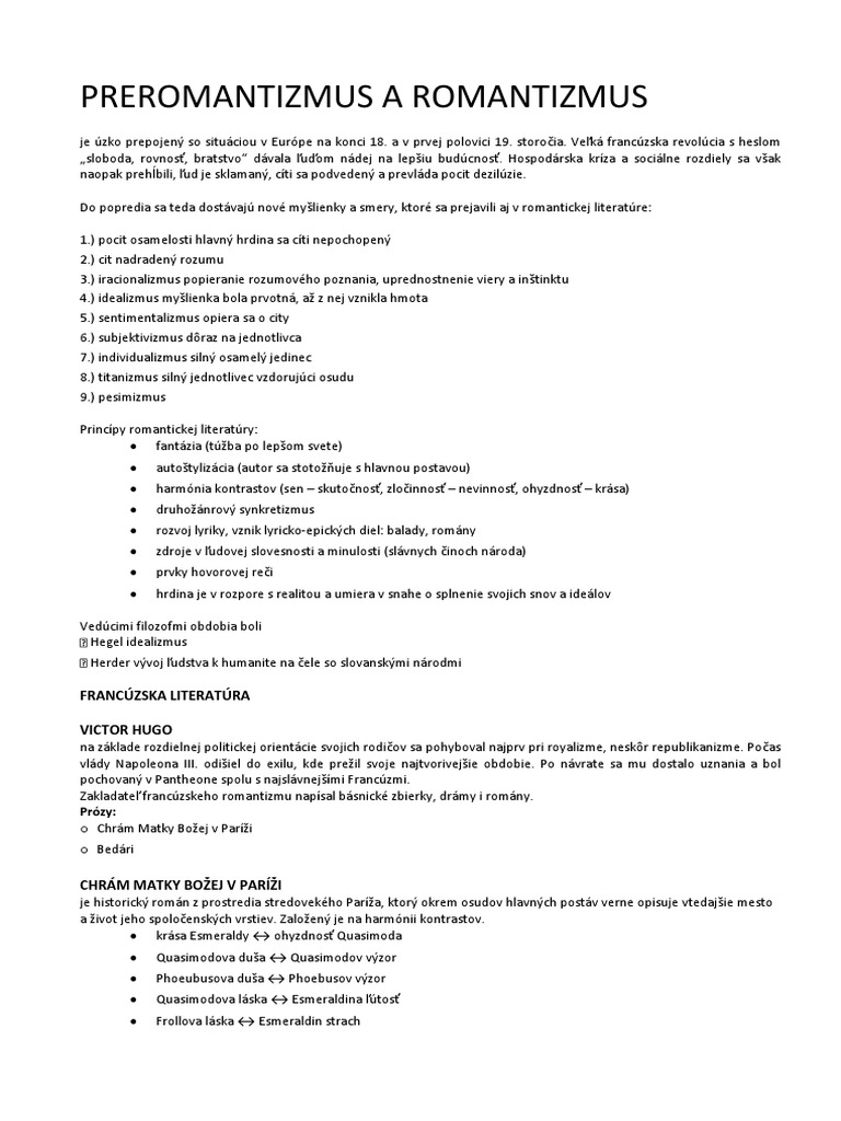 PREROMANTIZMUS A ROMANTIZMUS 1 | PDF