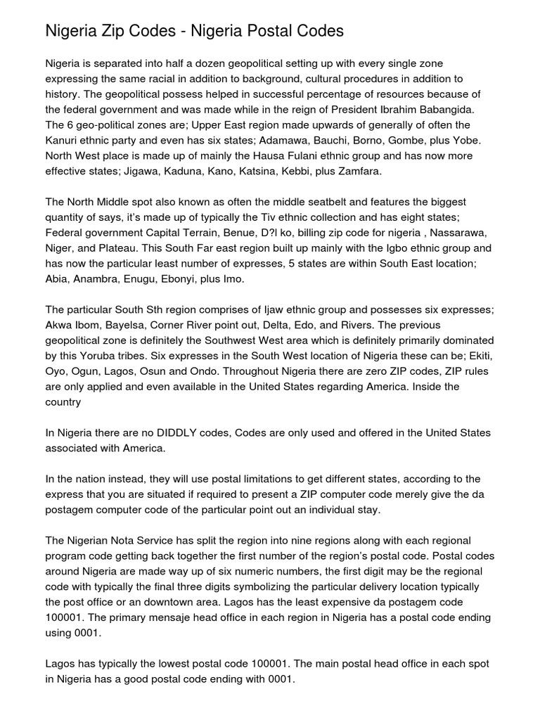 Nigeria Zip Codes - Nigeria Postal Codes | PDF | Nigeria | West Africa