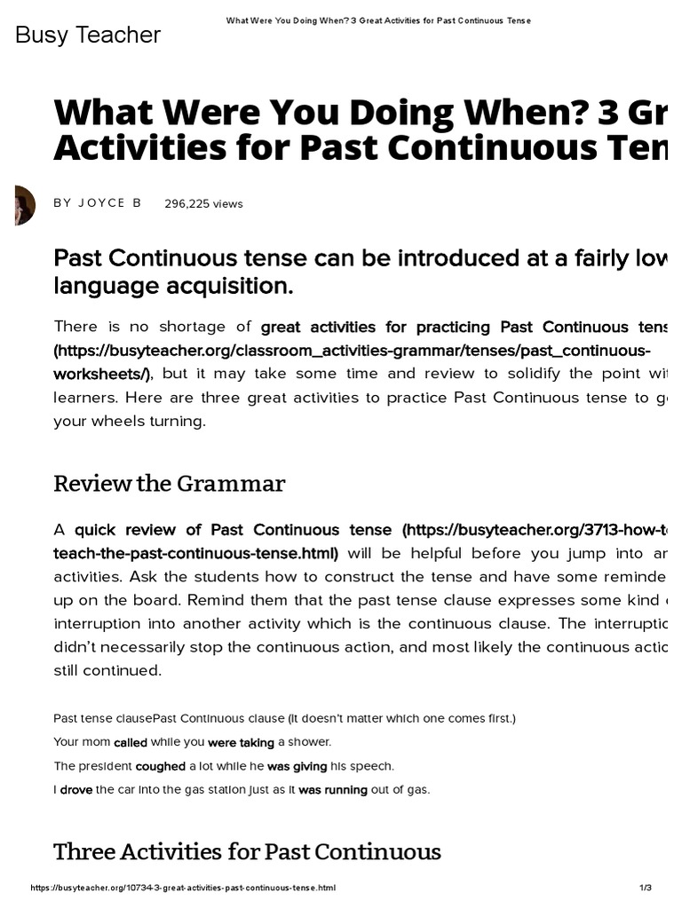 What Were You Doing When - 3 Great Activities For Past Continuous Tense ...