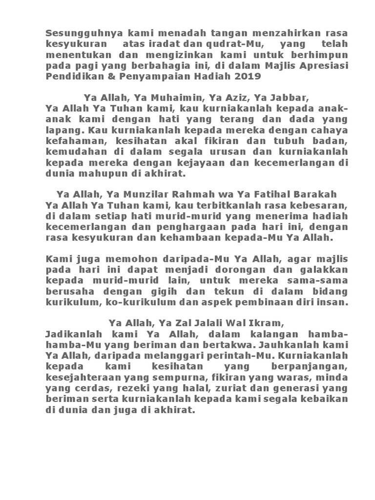 Sesungguhnya Kami Menadah Tangan Menzahirkan Rasa Kesyukuran Atas | PDF ...