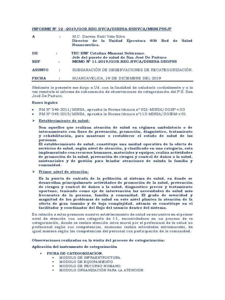 INFORME Subsanacion de Observaciones Puituco | PDF | Cuidado de la salud | Medicina