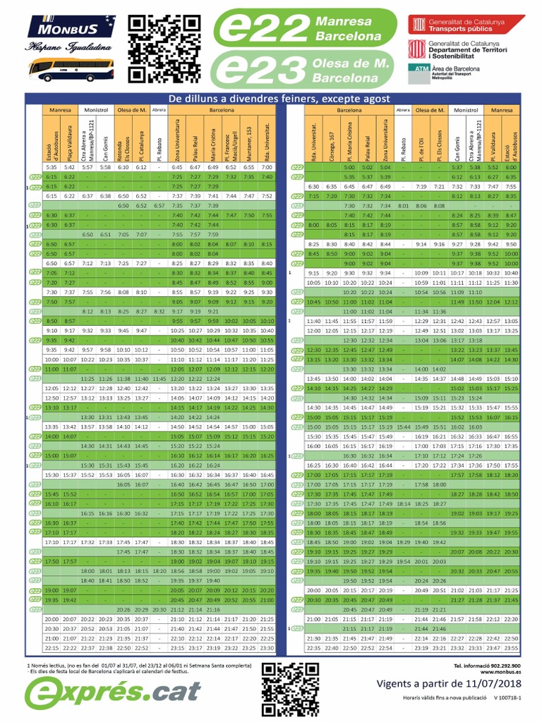 Horarios Monbus Manresa - Barcelona | PDF