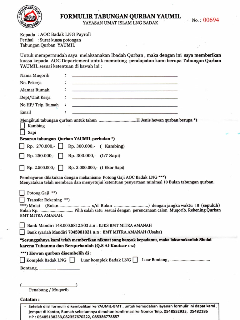 Form Tabungan Qurban PDF | PDF