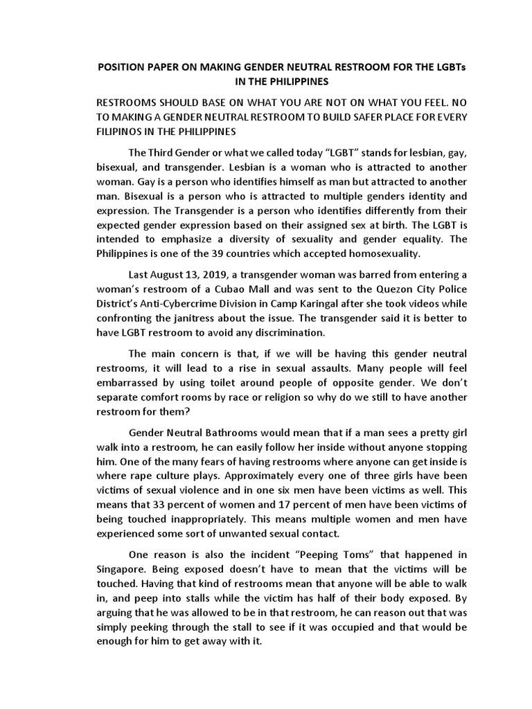 Position Paper | PDF | Lgbt | LGBTQIA+ Studies