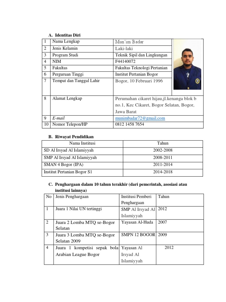 CV Mun'im Badar | PDF