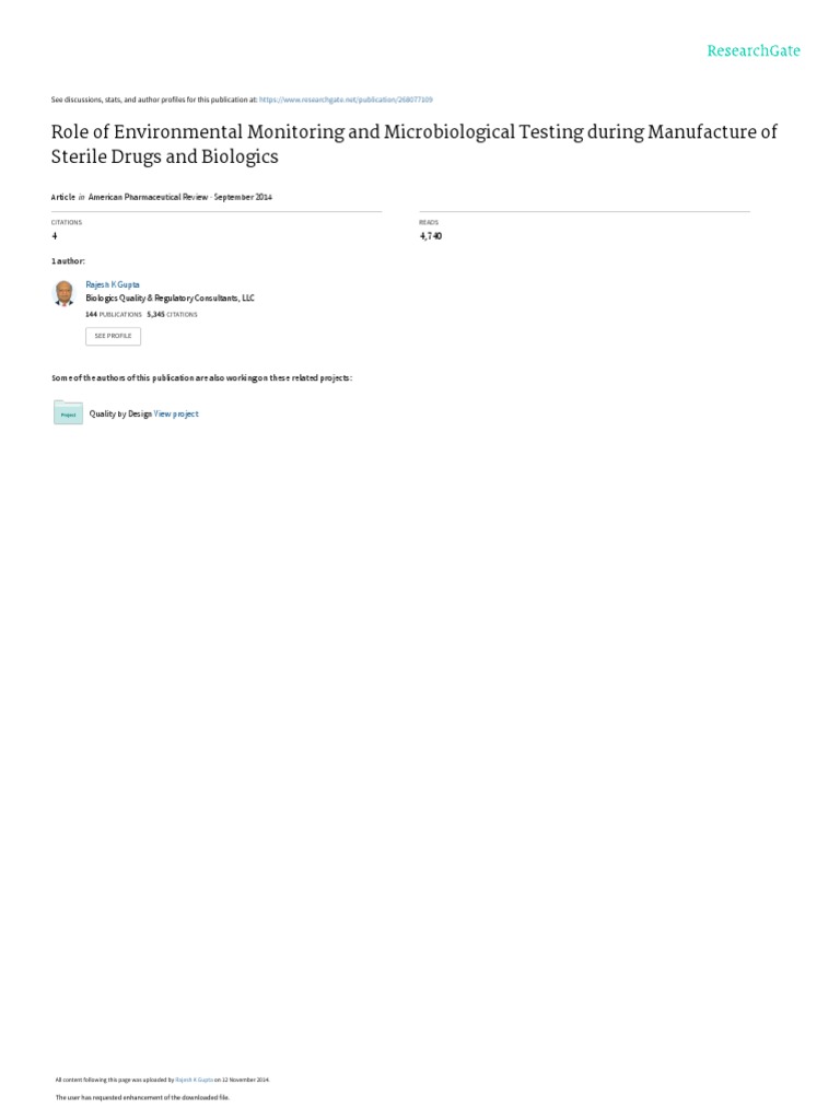 Environmental Monitoring and Microbiological Manufacture of Sterile ...