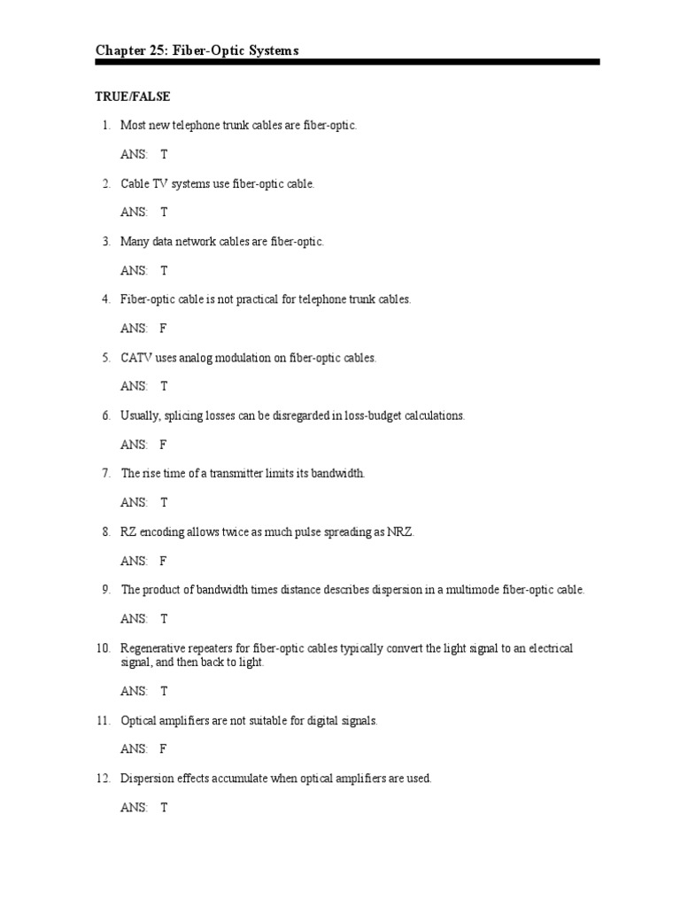 Chapter 25: Fiber-Optic Systems | PDF | Fiber Optic Communication ...