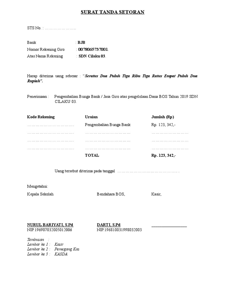 Surat Tanda Setoran Bunga Bank | PDF