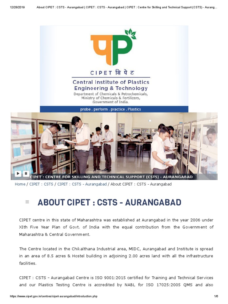 CIPET, Aurangabad - Courses Details | PDF | Diploma | Engineering