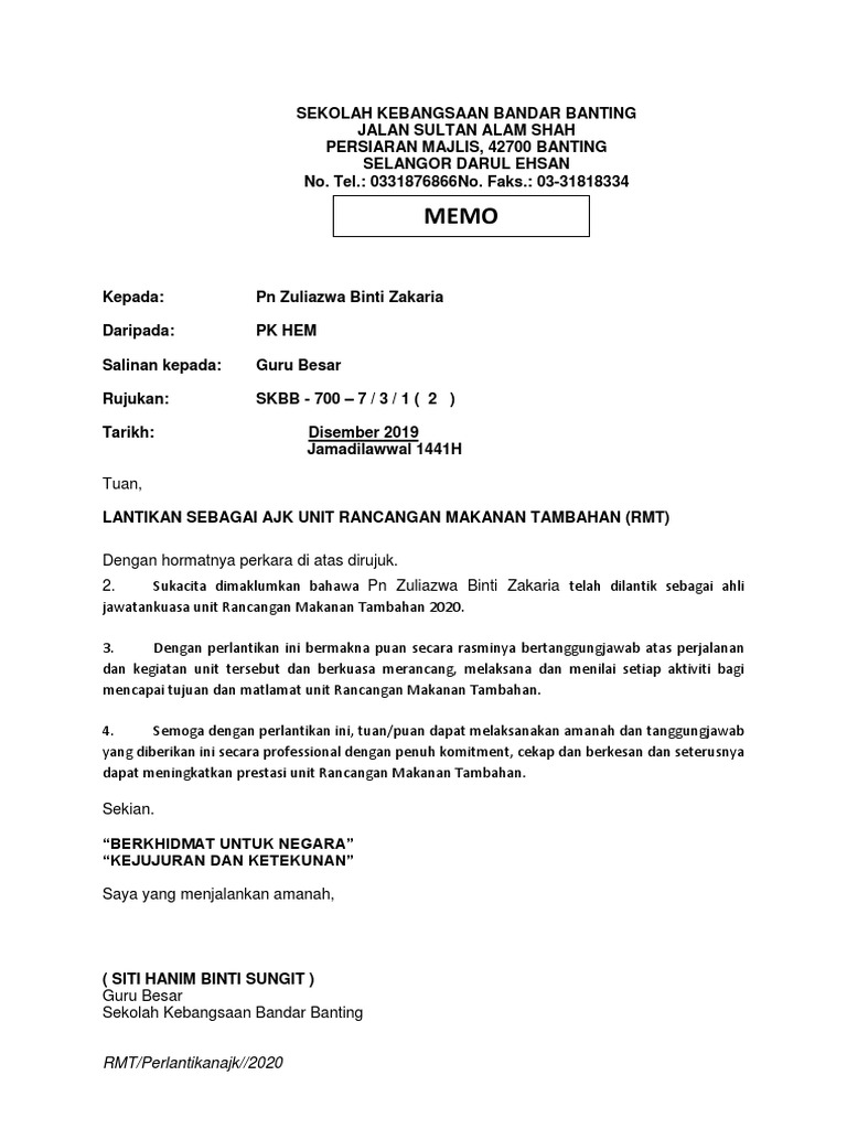 Memo RMT Lantikan | PDF