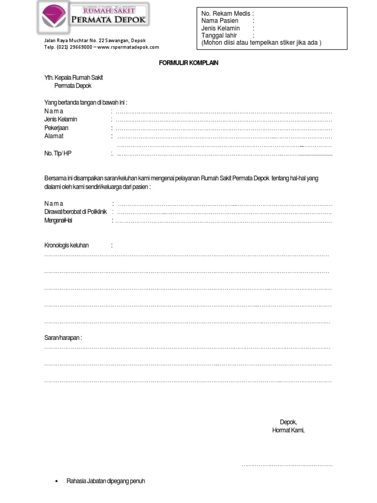 Formulir Komplain | PDF