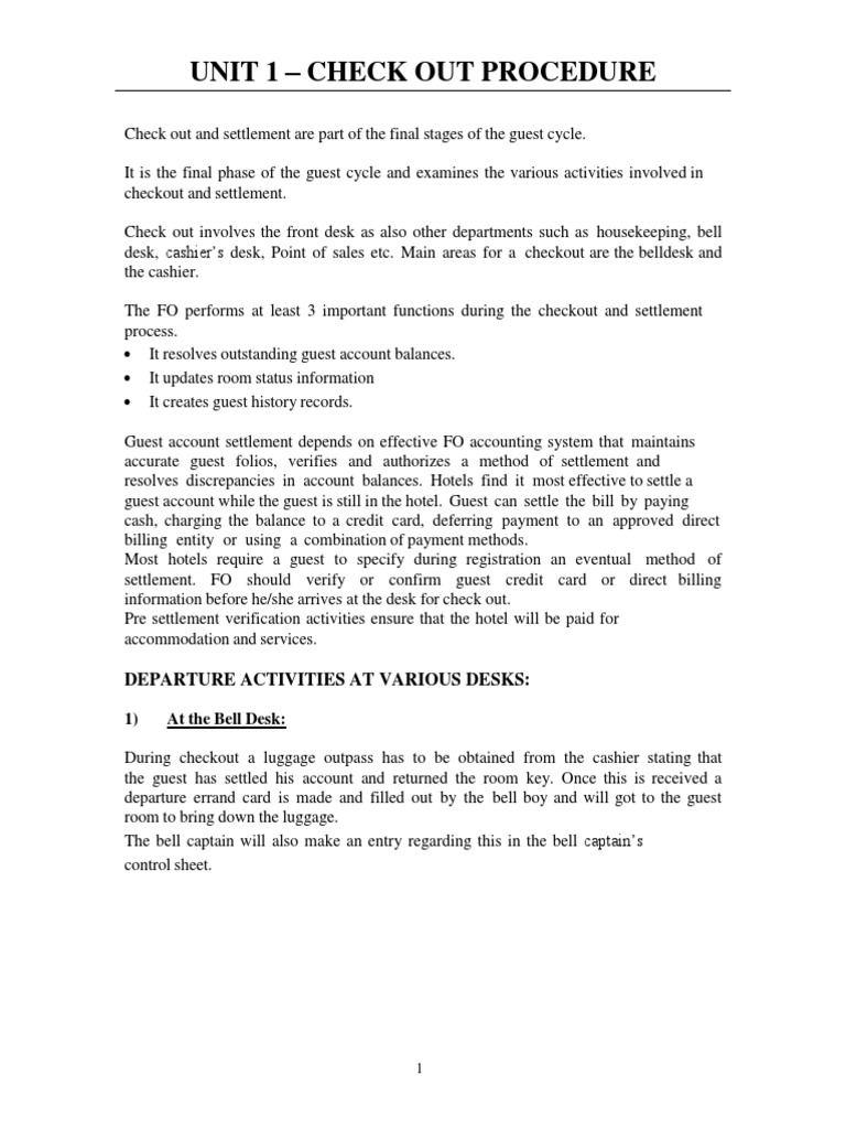Check Out Procedure | PDF | Traveler's Cheque | Cheque