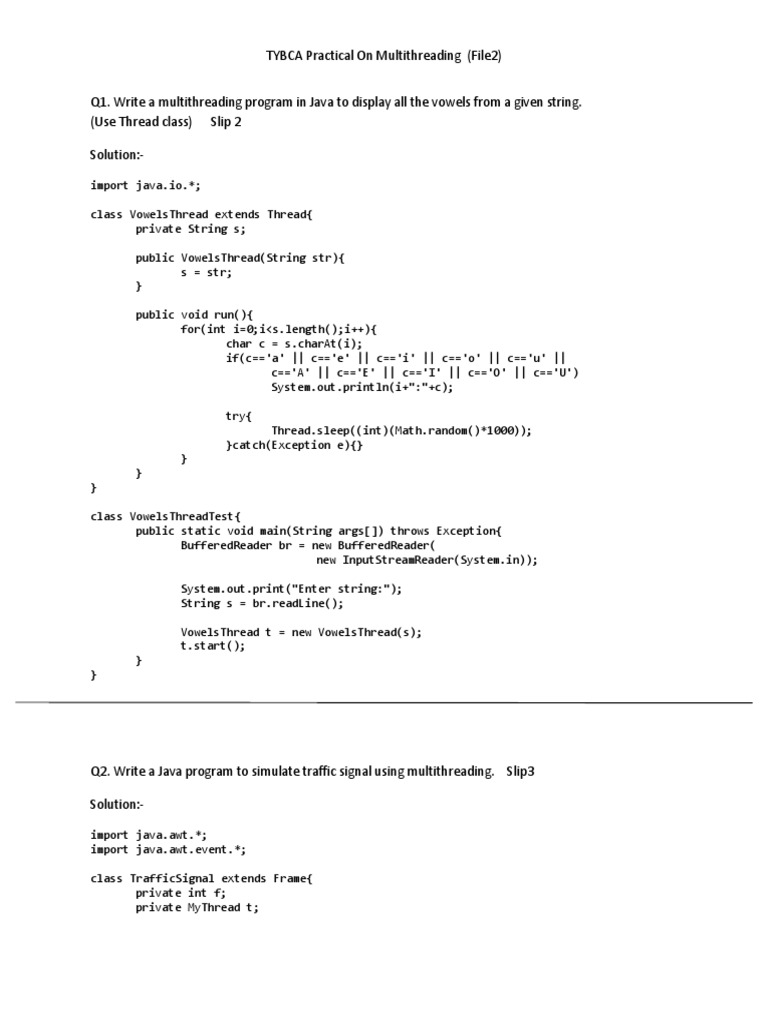 TYBCA Practicals On Multithreading | PDF | Thread (Computing ...