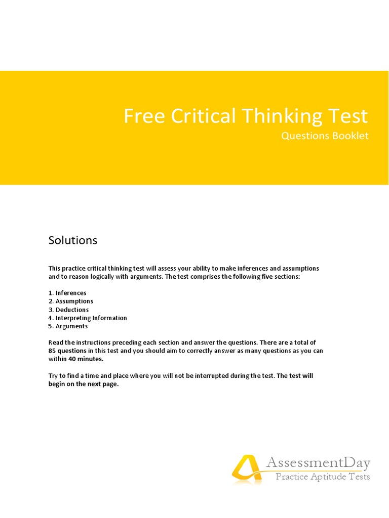 Assessing Critical Thinking: A Free Practice Test | PDF | Argument | Truth
