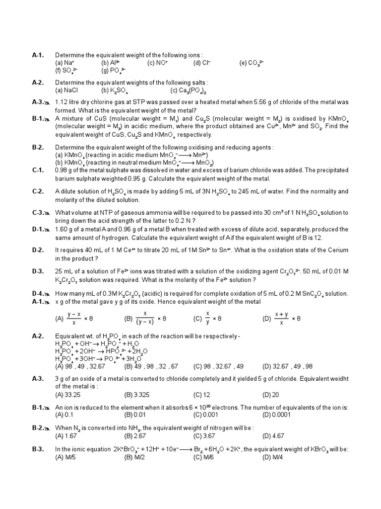 Equivalent Concept Practice | PDF | Molecules | Molar Concentration
