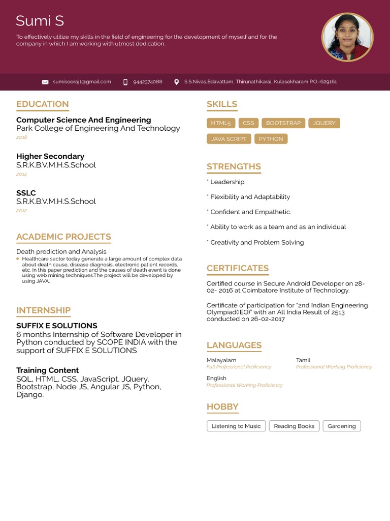 Sumi's Resume | PDF | J Query | Bootstrap (Front End Framework)