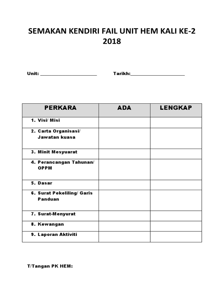 Checklist Fail Hem | PDF