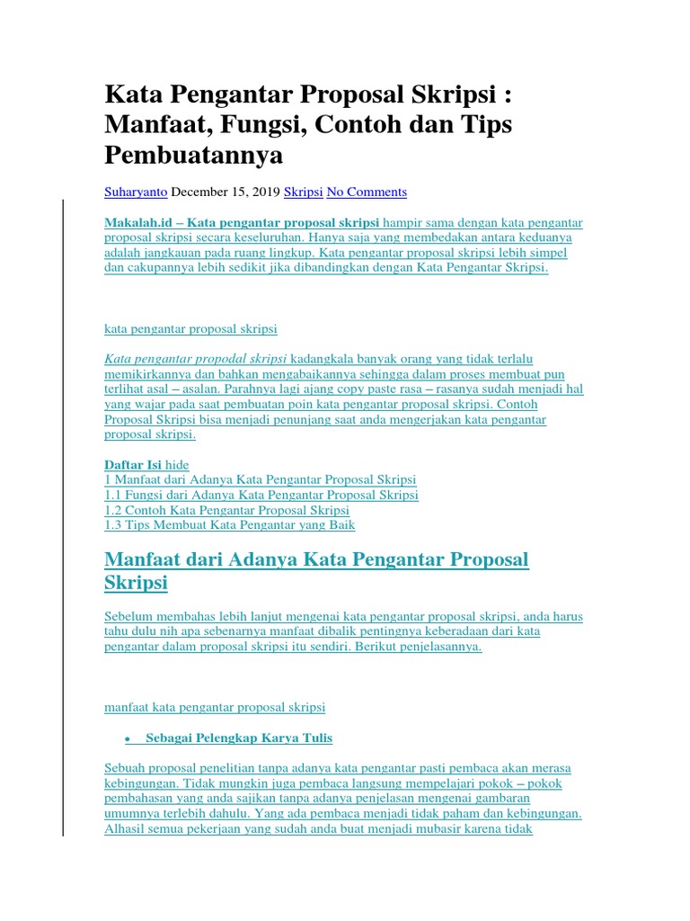 Contoh Kata Pengantar Proposal Skripsi | PDF