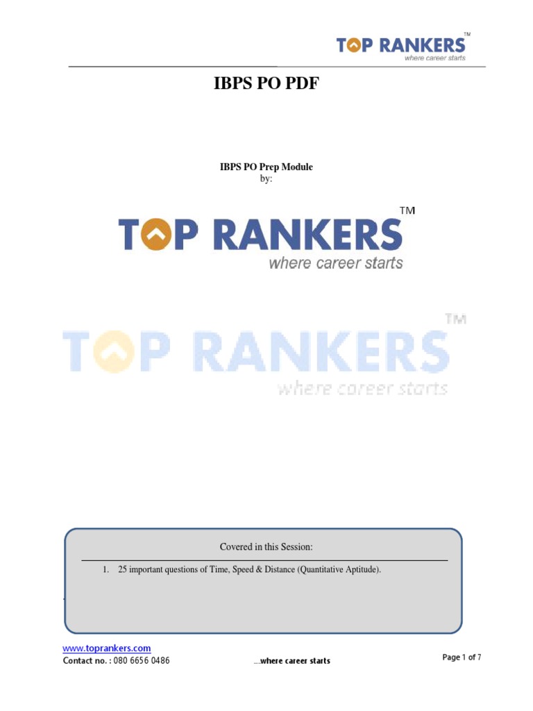 Time Speed and Distance Questions With Answers Free PDF For Ibps Po ...
