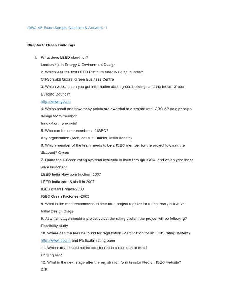 IGBC AP Probable Questions | PDF | Leadership In Energy And ...