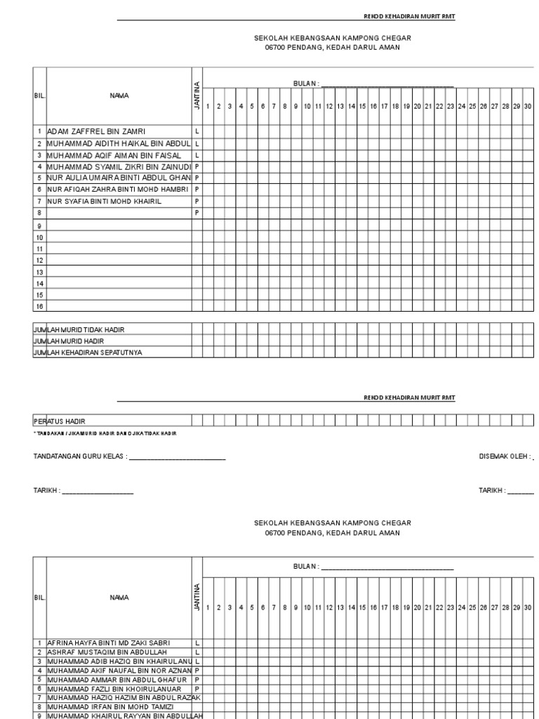 Buku Kedatangan RMT 2019 Nama | PDF