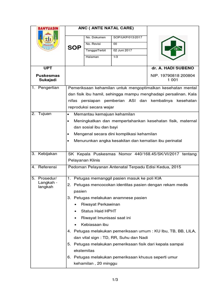 Sop Anc Dan Daftar Tilik | PDF | Kesehatan Holistik