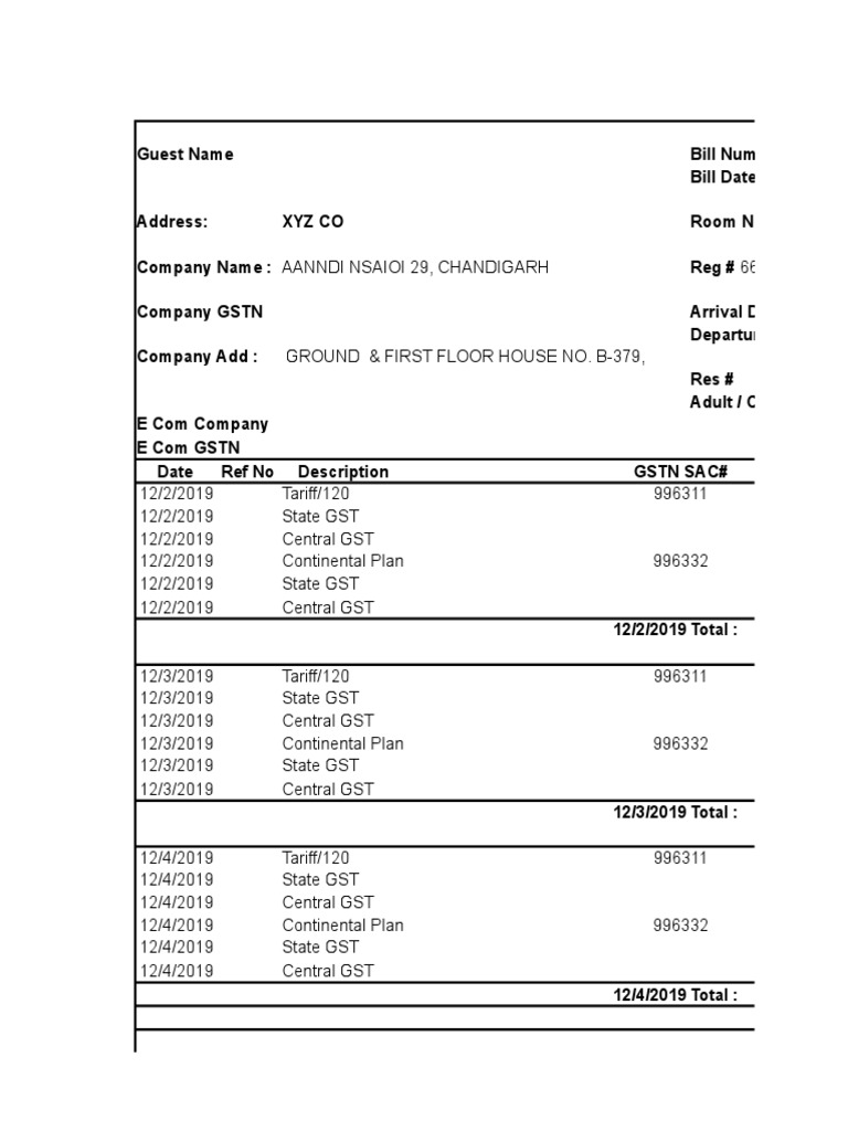 Hotel Bill Format | PDF | Public Finance | Taxation