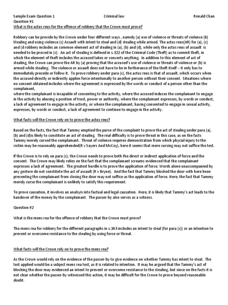 Sample Exam - Criminal Law - 0103 | PDF | Theft | Robbery