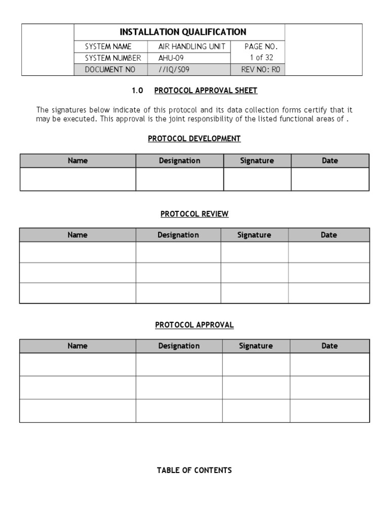 Ahu Installation Qualification Document | PDF | Duct (Flow) | Specification (Technical Standard)