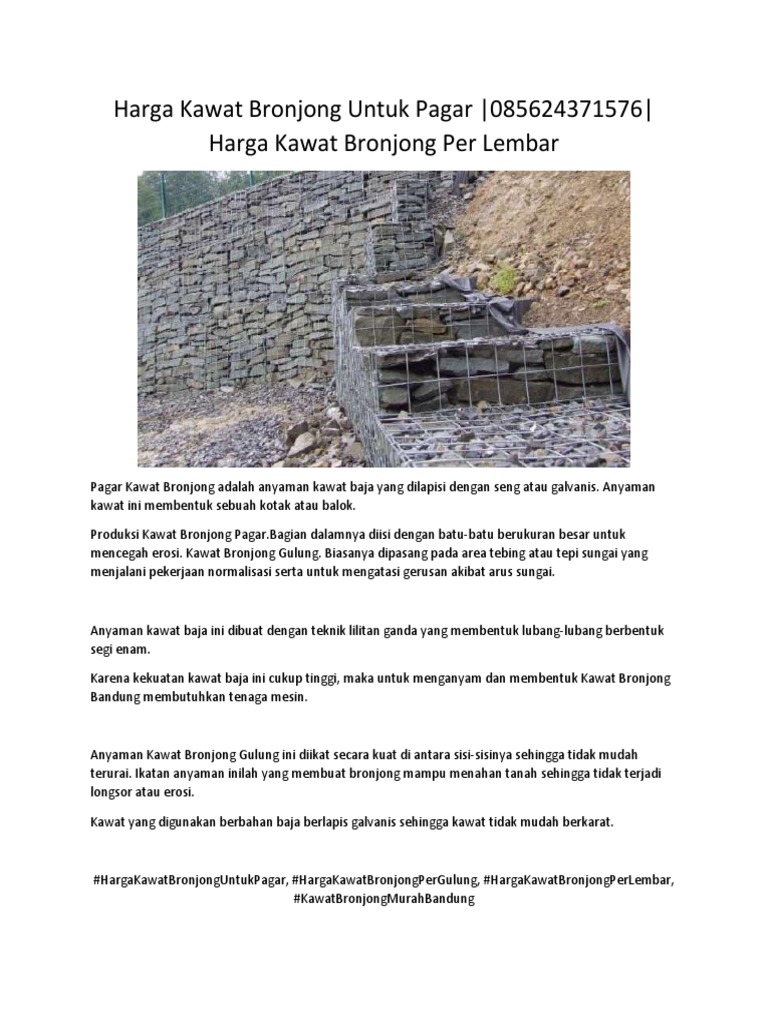 Harga Kawat Bronjong Untuk Pagar - 085624371576 - Harga Kawat Bronjong Per Lembar | PDF