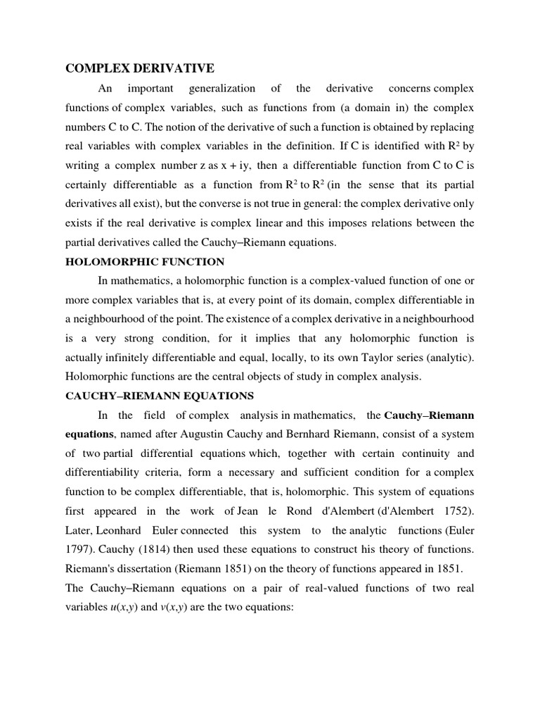Complex Derivative | PDF | Holomorphic Function | Complex Analysis