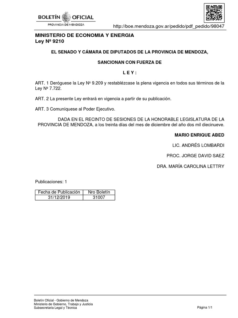 Ley #9210 - Deroga Ley #9209 | PDF