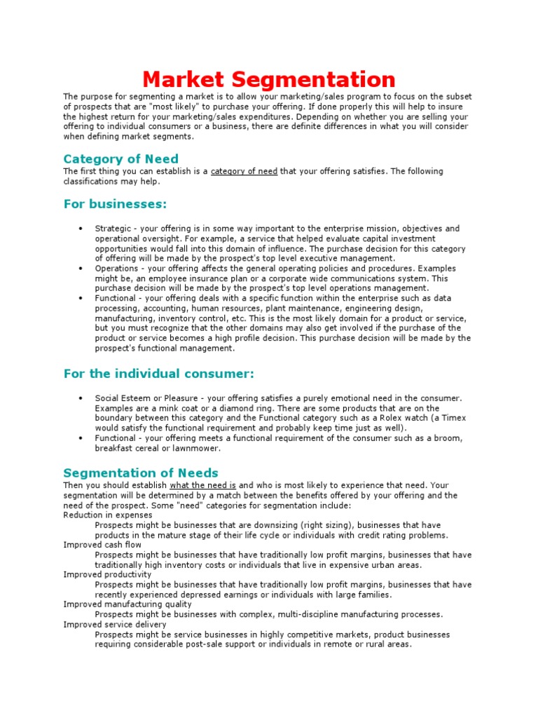 Market Segmentation | PDF | Market Segmentation | Marketing