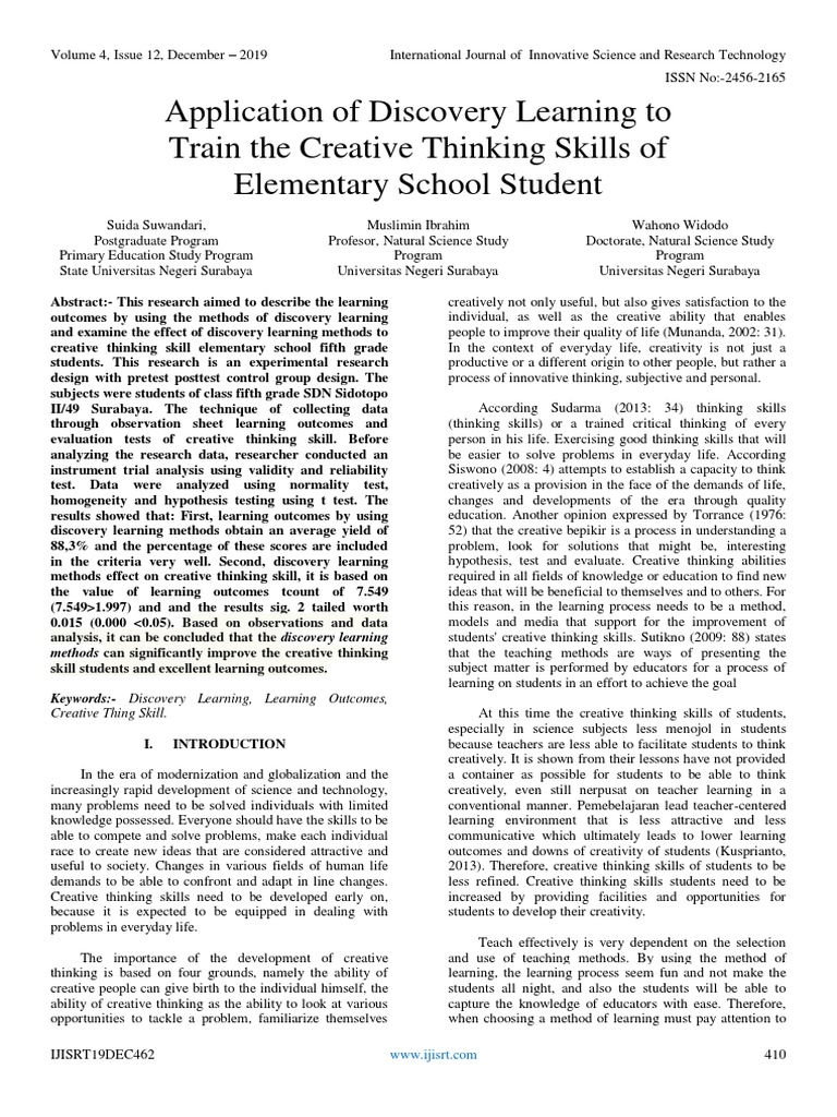 Application of Discovery Learning To Train The Creative Thinking Skills of Elementary School ...