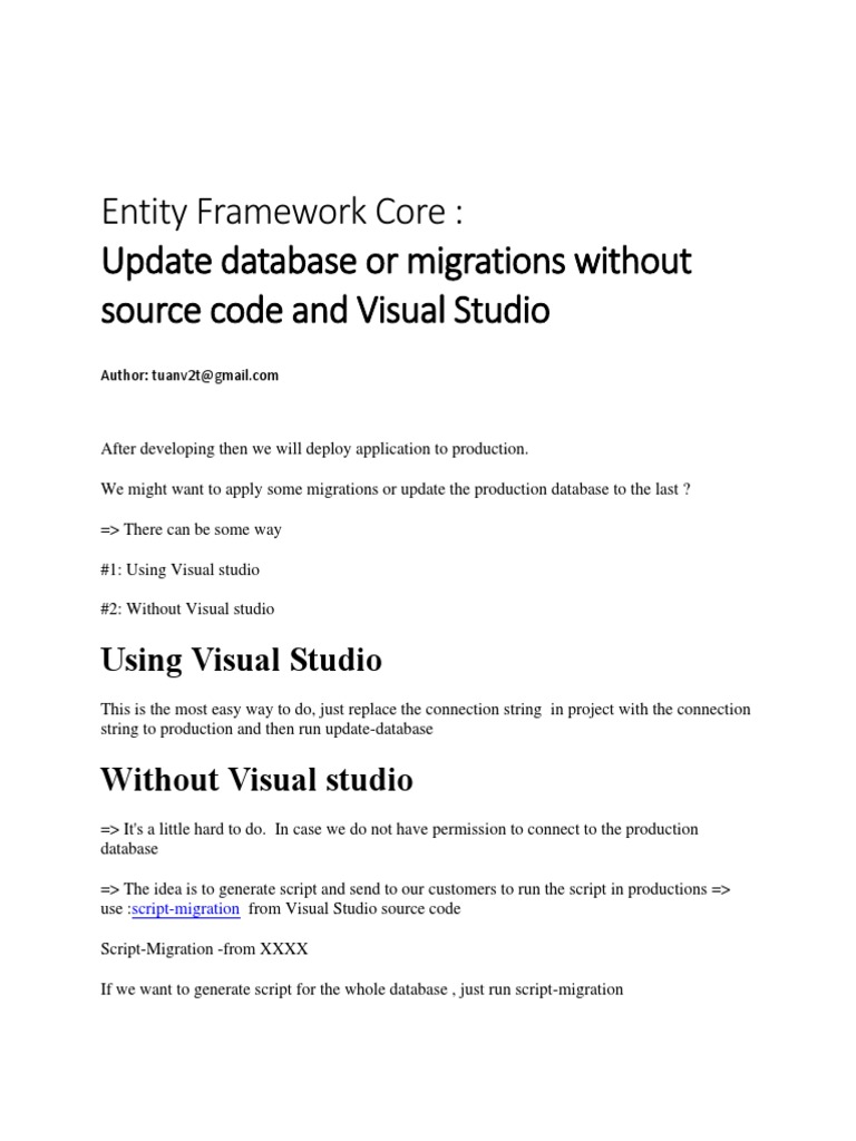 Entity Framework Core-Update Database or Migrations Without Source Code and Visual Studio | PDF