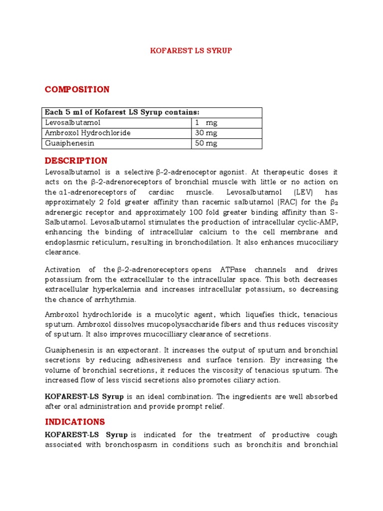 Kofarest LS Syrup | PDF | Drugs | Medical Specialties