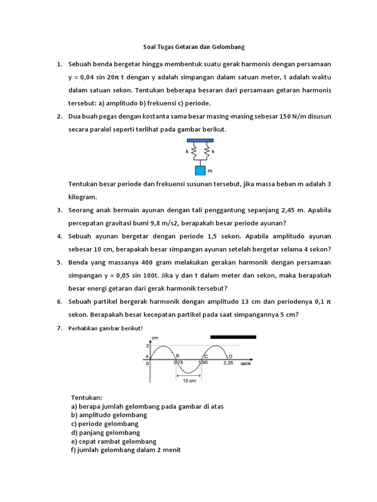 Soal Tugas Fisika Getaran Dan Gelombang | PDF Soal Tugas Fisika Getaran Dan Gelombang | PDF