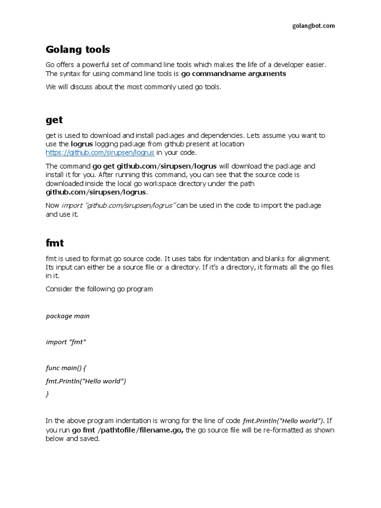Go Tools Cheat Sheet Golangbot | PDF | Zip (File Format) | Areas Of Computer Science