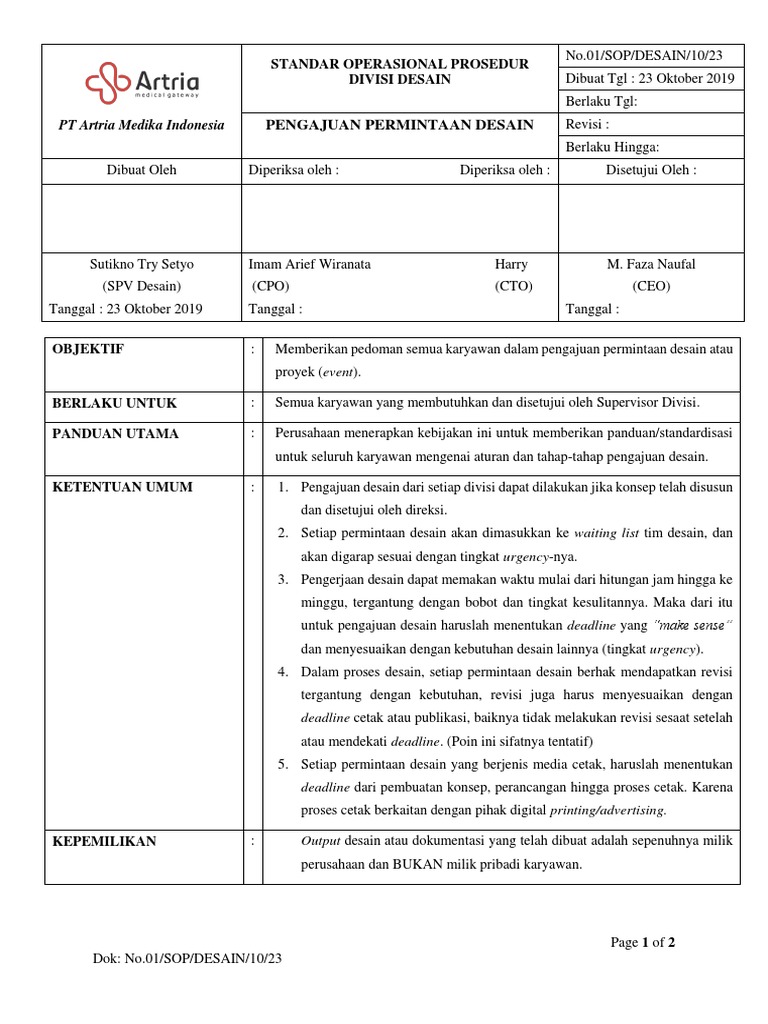 SOP Design - Pengajuan Permintaan Desain | PDF