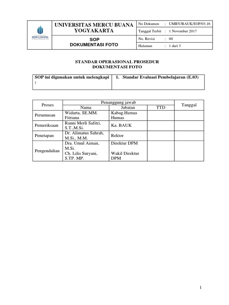 SOP Humas Dokumentasi Foto | PDF