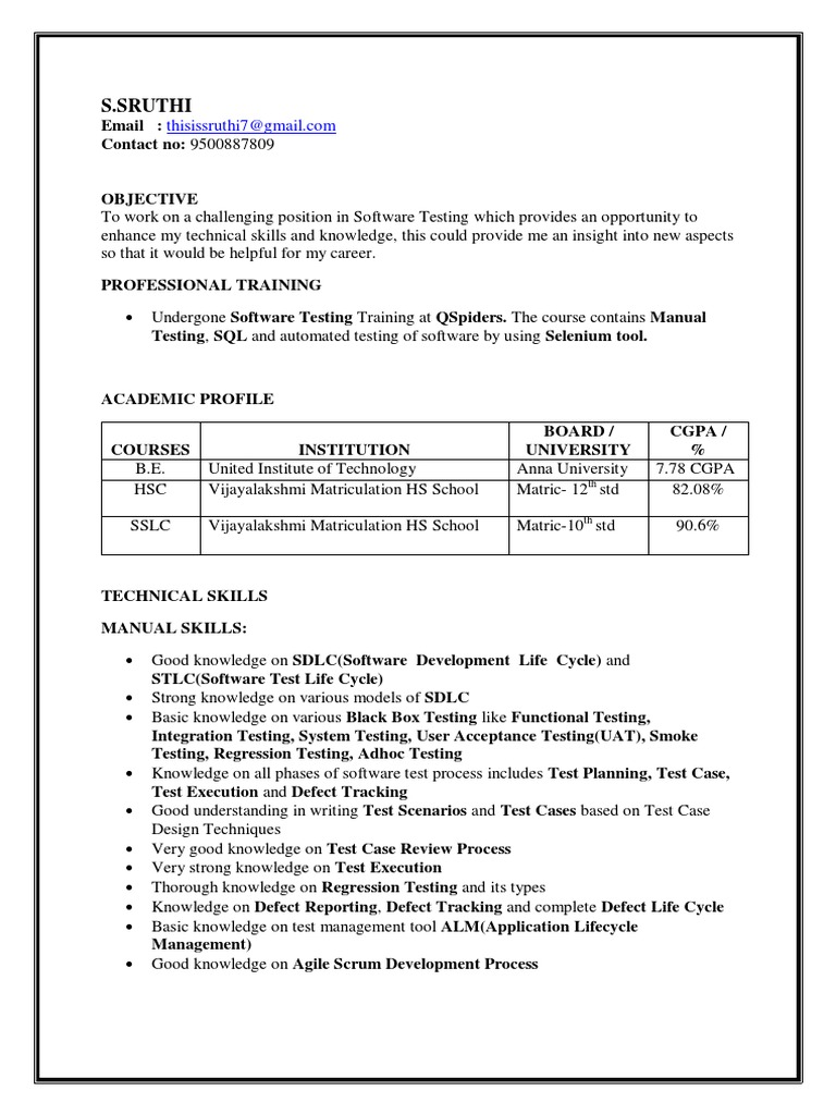 Sruthi Fresher Manual Selenium | PDF | Software Testing | Software ... Sruthi Fresher Manual Selenium | PDF | Software Testing | Software ...