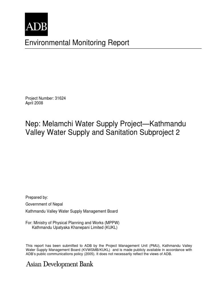 Environmental Monitoring Report Melamchi Water Supply Project | PDF ...