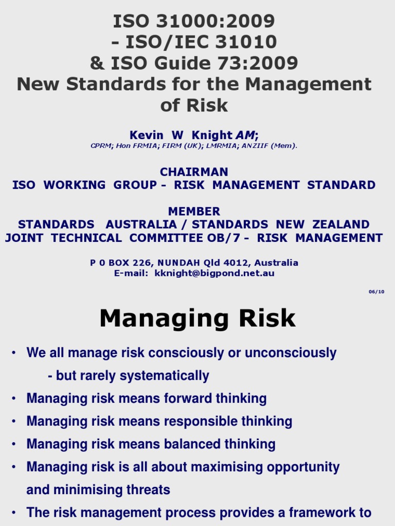 Overview of ISO 31000 ISO-IEC 31010 & ISO Guide 73 | Download Free PDF ...